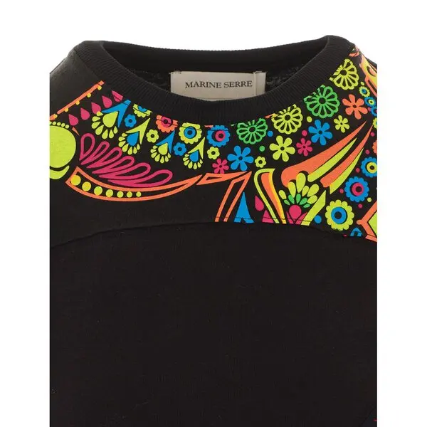 MARINE SERRE Short Sleeve Asymmetrical Knee Length Dress With Psycho And Moon Print - Black