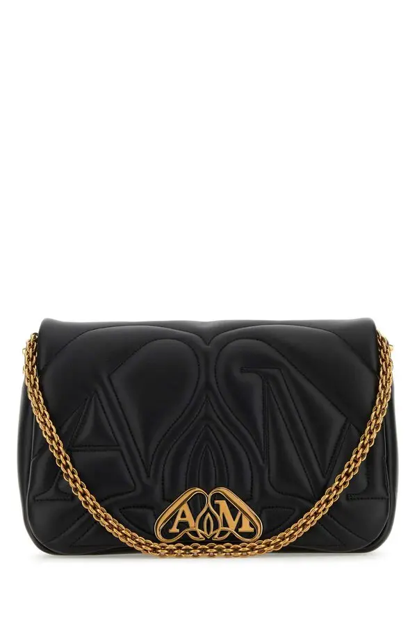 Alexander McQueen Leather Seal Shoulder Bag - Black