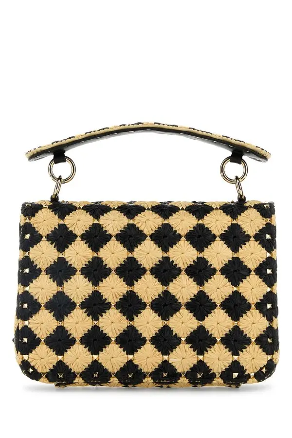 Valentino Garavani Two-tone Raffia Medium Rockstud Spike Handbag - Multicolor