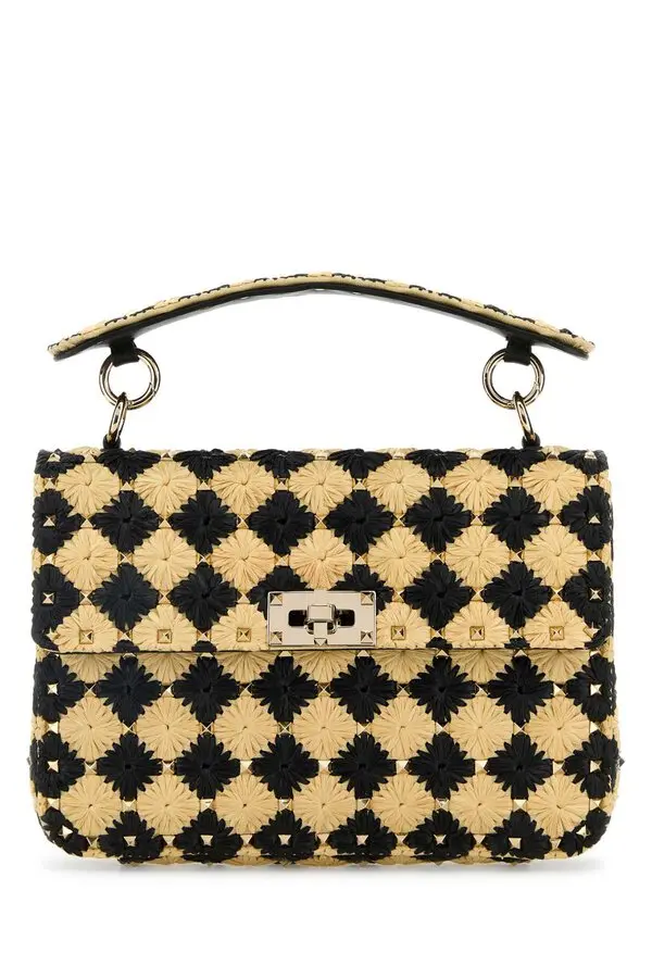 Valentino Garavani Two-tone Raffia Medium Rockstud Spike Handbag - Multicolor