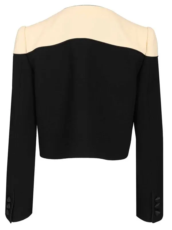 Valentino Garavani Two-tone Wool Cropped Jacket With Padded Shoulders