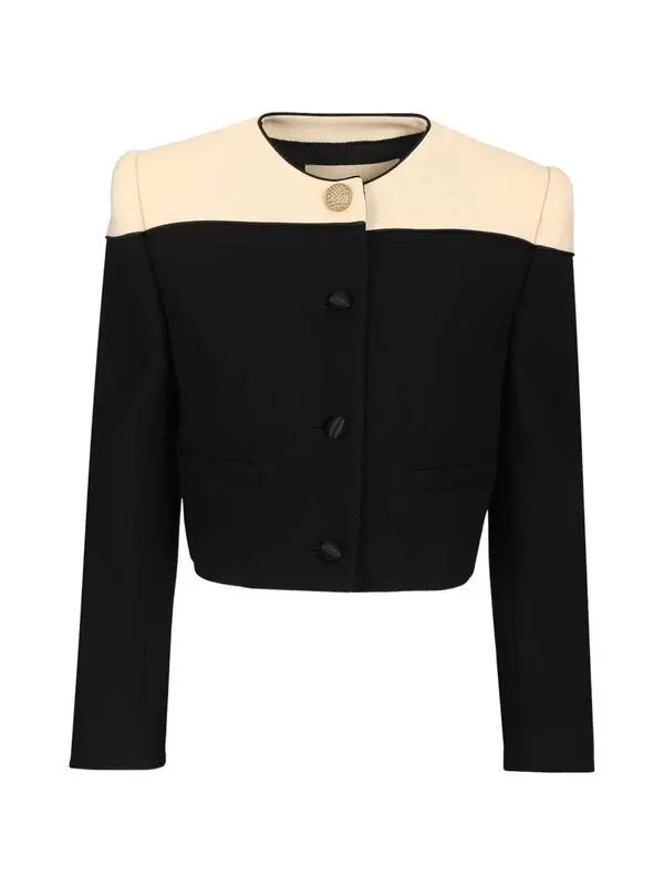 Valentino Garavani Two-tone Wool Cropped Jacket With Padded Shoulders