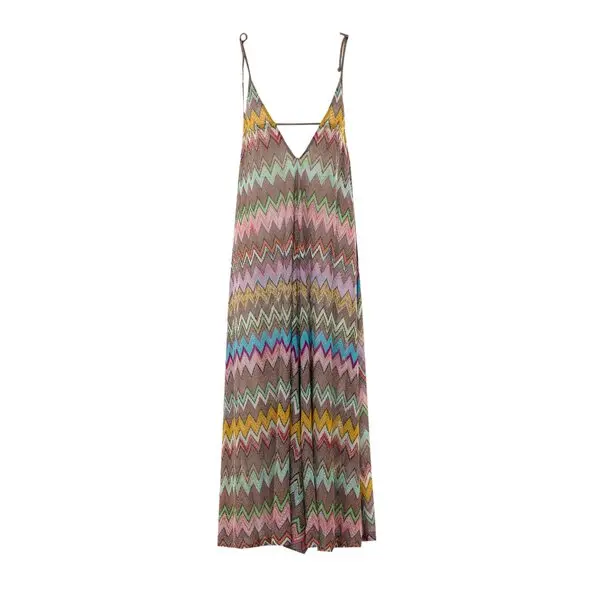 Missoni Sleeveless V-neck Glittered Chevron Print Lurex Dress - Multicolor