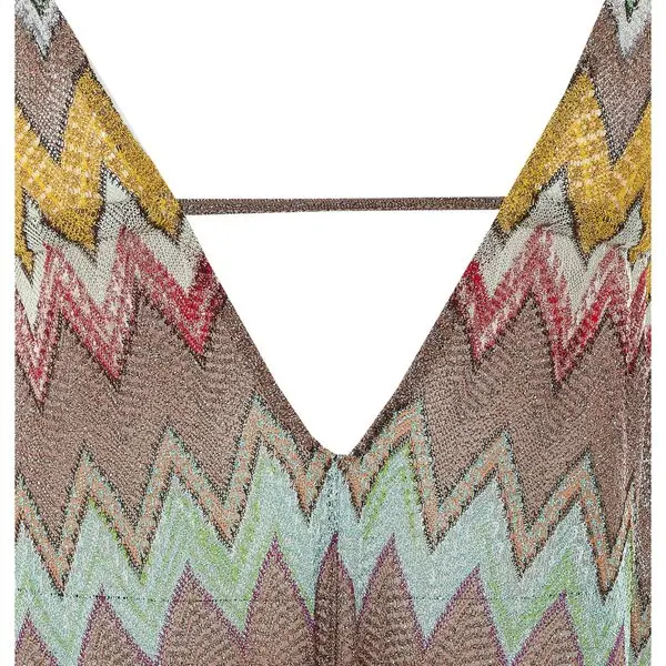 Missoni Sleeveless V-neck Glittered Chevron Print Lurex Dress