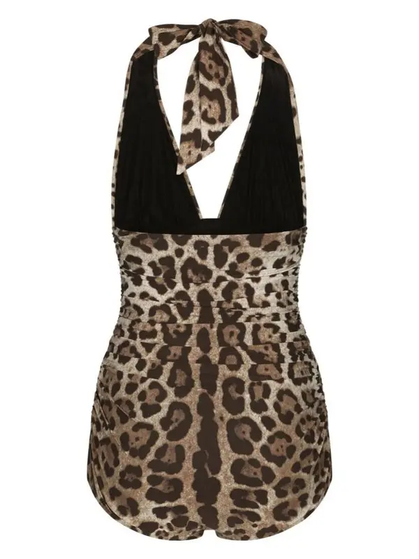 Dolce & Gabbana Leopard Print Draped One-piece Swimsuit - Multicolor