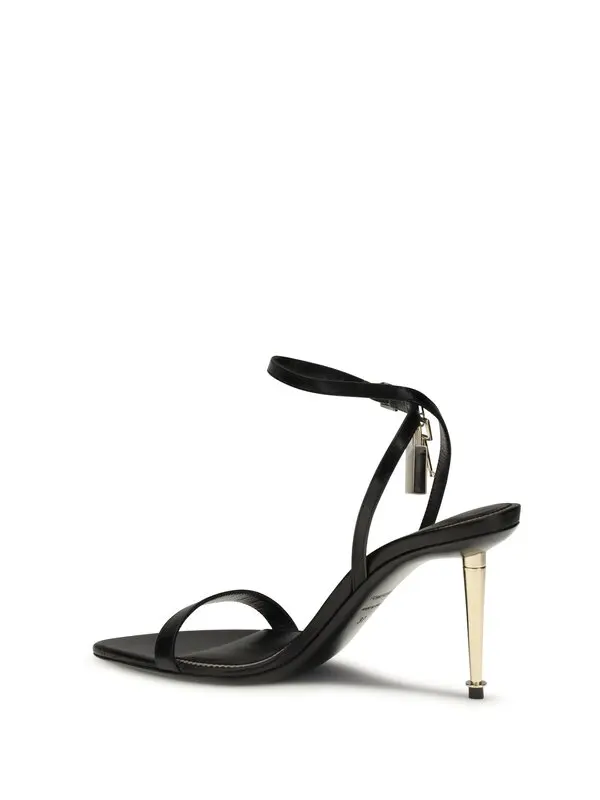 TOM FORD Shiny Leather Padlock Pointy Naked Sandal - Black