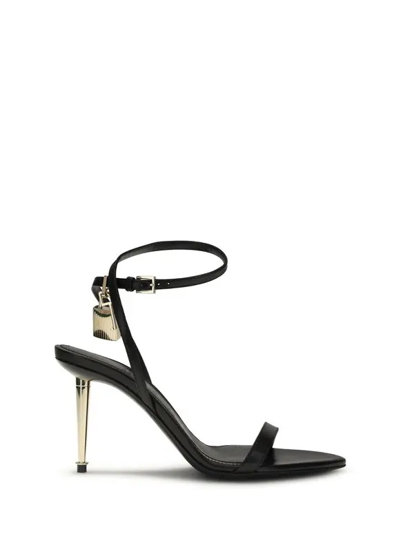 TOM FORD Shiny Leather Padlock Pointy Naked Sandal - Black