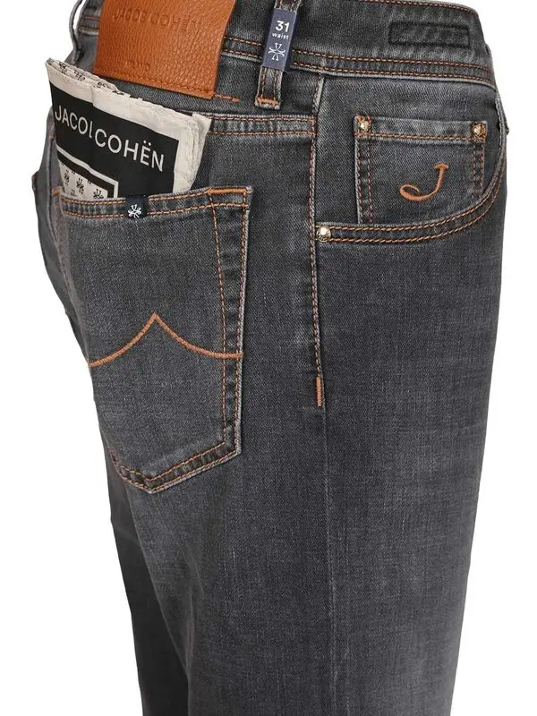 Jacob Cohen Super Slim Fit Nick Jeans With Black Stitching - Gray
