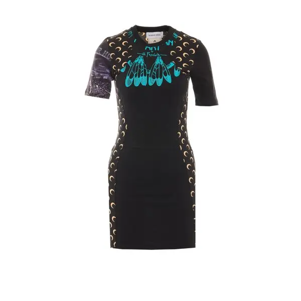 MARINE SERRE Short Sleeve Crew Neck Printed Midi Dress