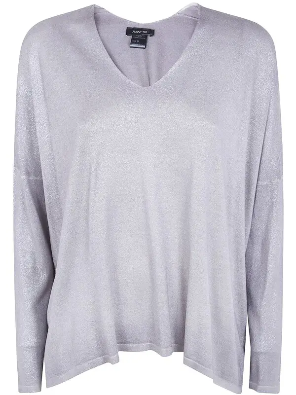 Avant Toi Hand-painted Laminated V-neck Pullover - Gray
