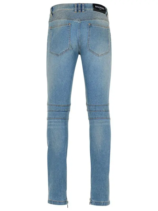 Balmain Biker Cotton Jeans - Blue
