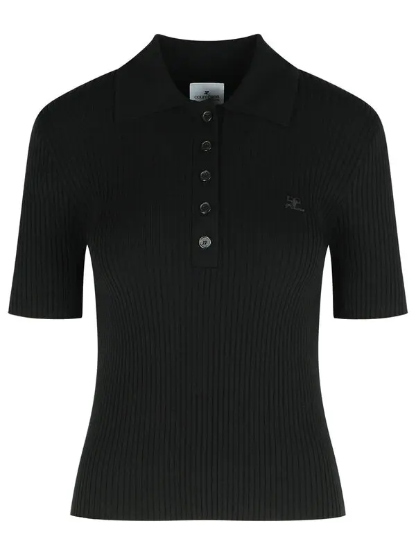 COURREGES Ribbed Knit Polo Shirt - Black