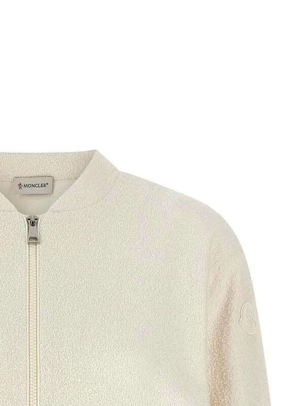 Moncler Bouclé Cardigan With Flared Silhouette And Drawstring Hem - White