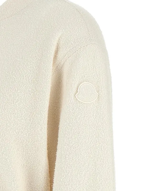 Moncler Bouclé Cardigan With Flared Silhouette And Drawstring Hem - White