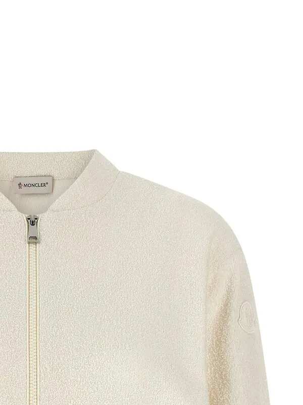 Moncler Bouclé Cardigan With Flared Silhouette And Drawstring Hem - White