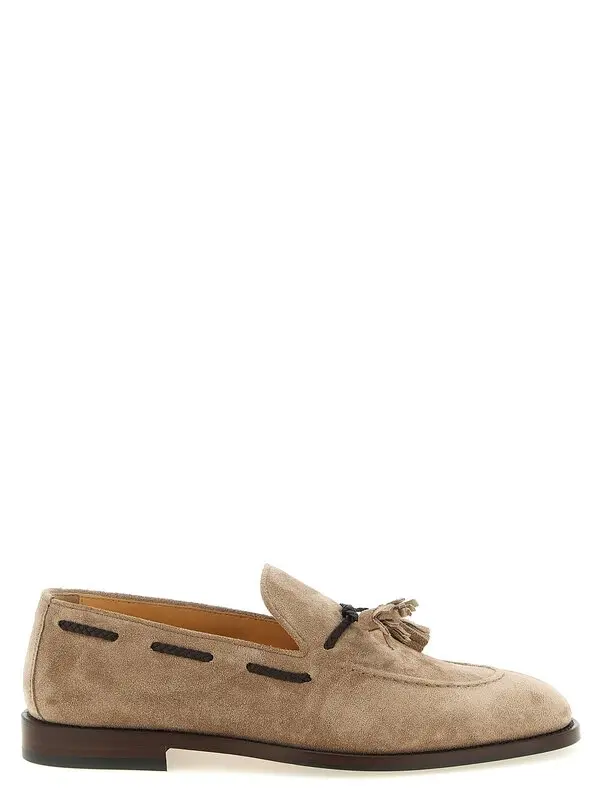 Brunello Cucinelli Suede Loafers With Woven Detail - Brown