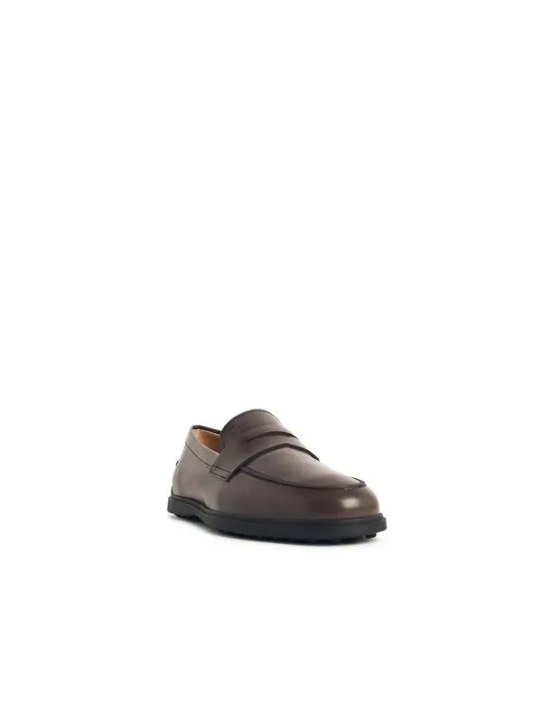 TOD'S Leather Loafers With Embossed Monogram And Rubber Detail