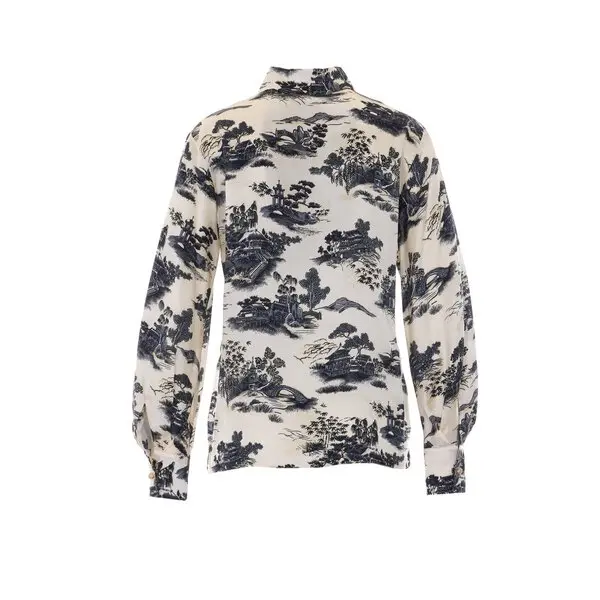 Max Mara Evetro Silk Graphic Print Long Sleeve Shirt - Black
