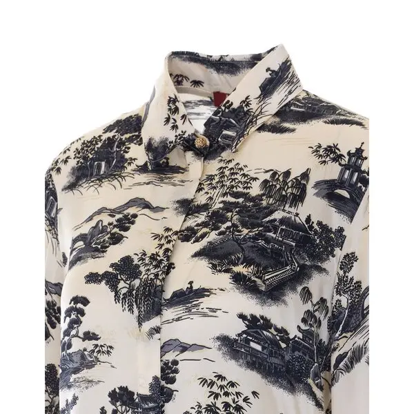 Max Mara Evetro Silk Graphic Print Long Sleeve Shirt - Black