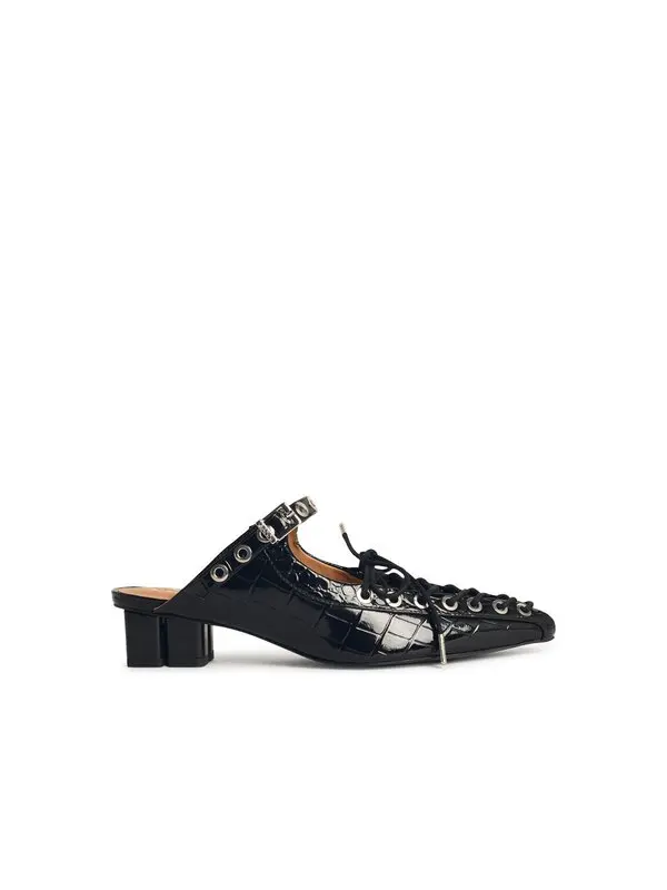 GANNI Oleatex Mules With Laces And Buckle Detail - Black