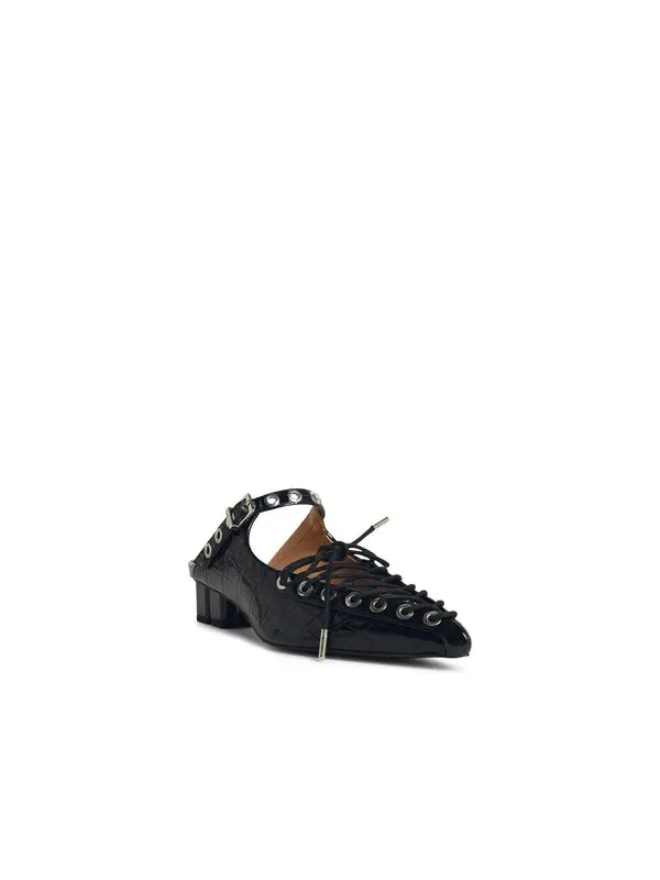 GANNI Oleatex Mules With Laces And Buckle Detail - Black