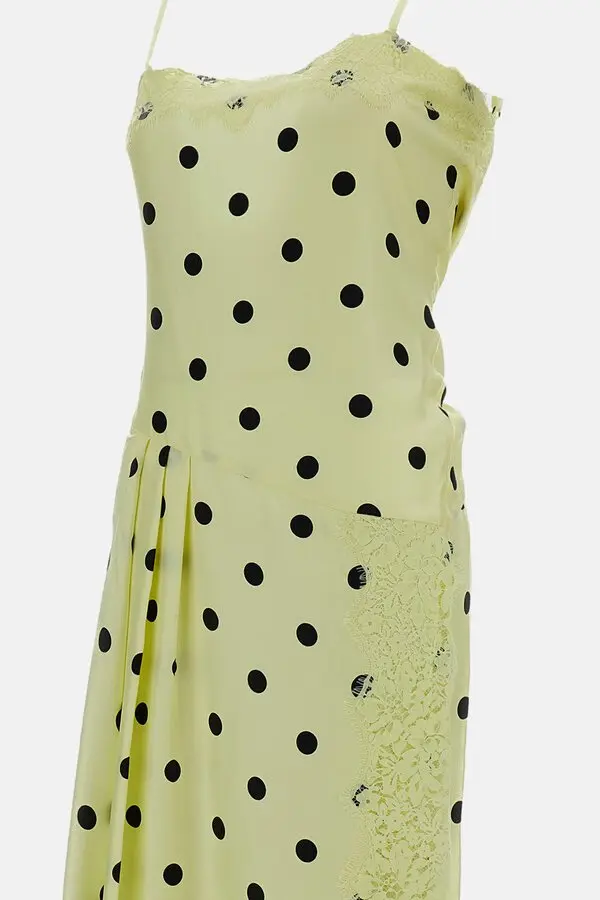 Sportmax Polka Dot Silk Dress With Lace Trim