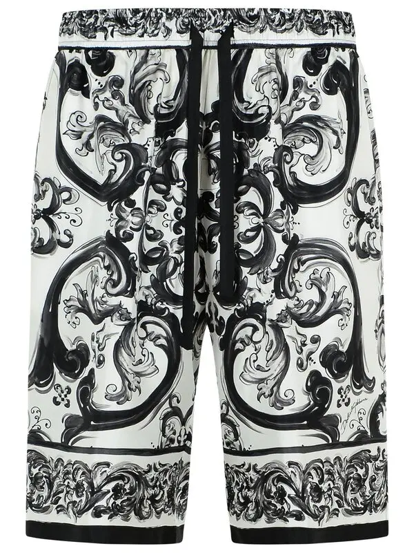 Dolce & Gabbana Maiolica" Print Silk Bermuda Shorts - Black