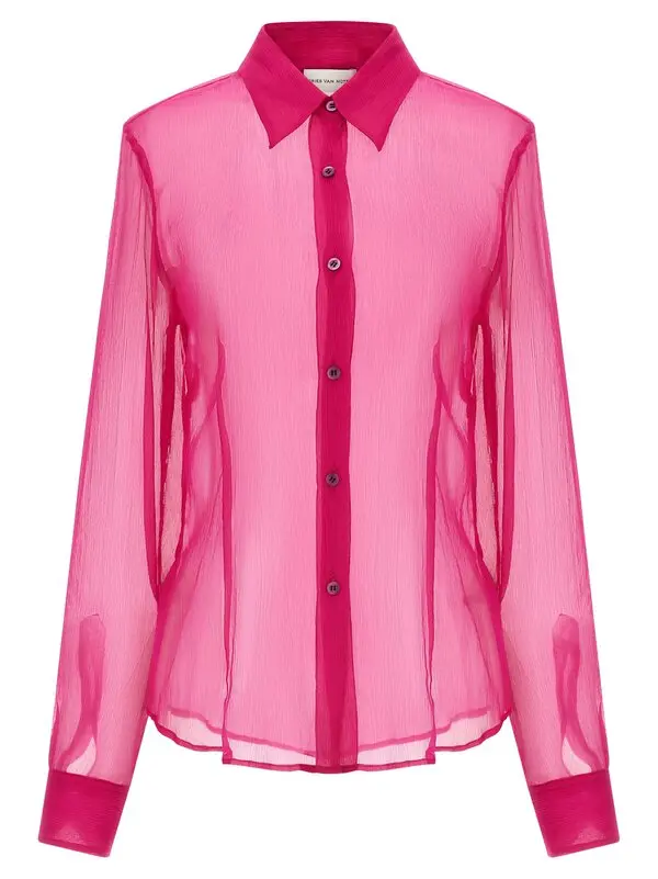 Dries Van Noten Cloudy Semi-transparent Silk Muslin Shirt - Pink