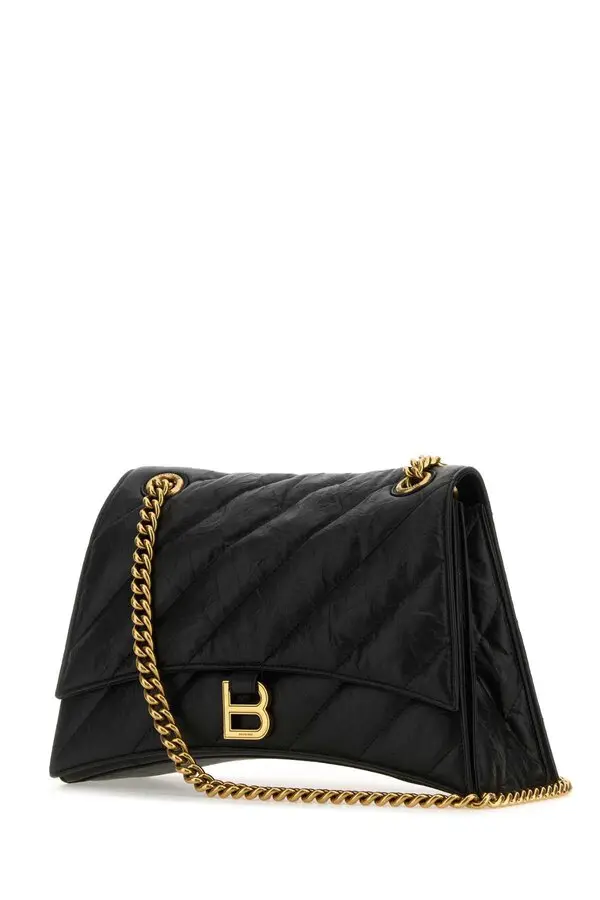 Balenciaga Medium Crush Shoulder Bag In Leather - Black