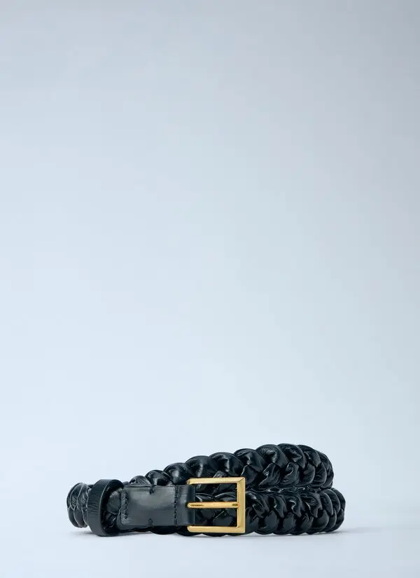 Bottega Veneta Braided Leather Foulard Belt With Gold-tone Buckle - Black