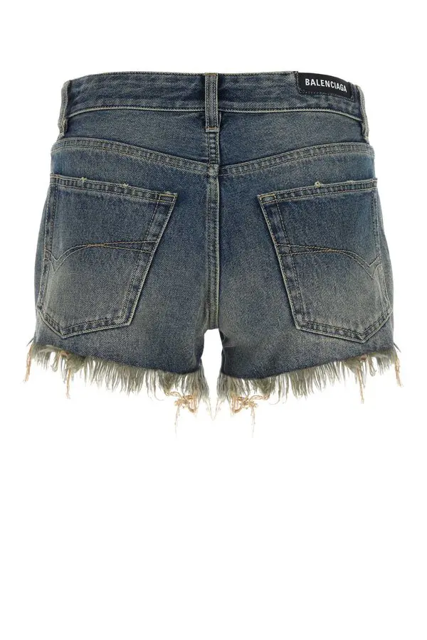 Balenciaga Distressed Denim Shorts - Blue