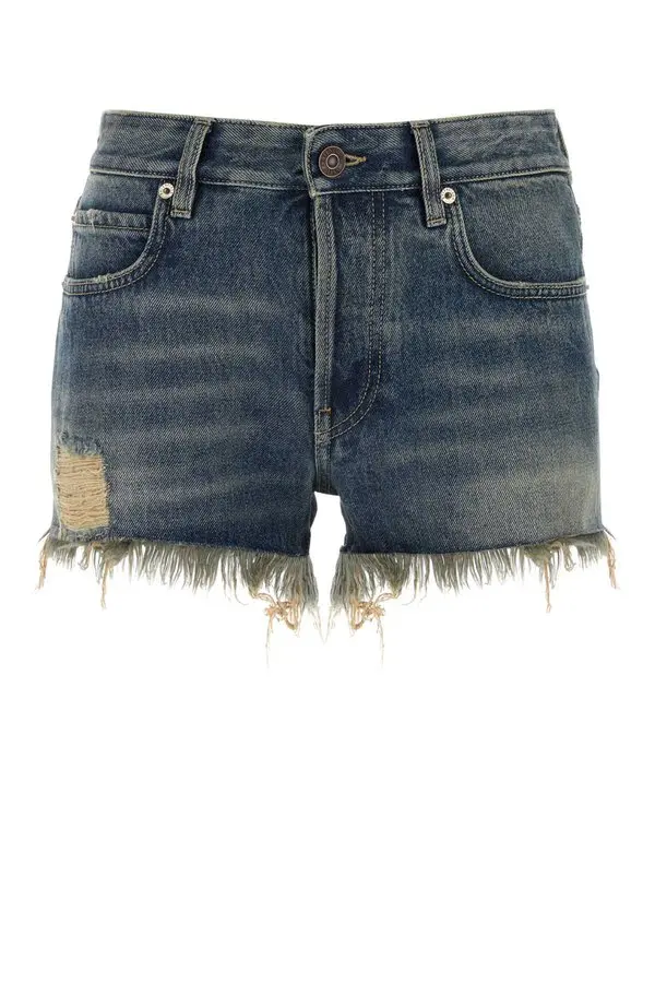 Balenciaga Distressed Denim Shorts - Blue