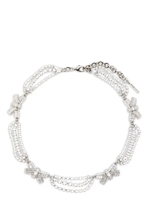 Alessandra Rich Crystal Bow Necklace - Silver