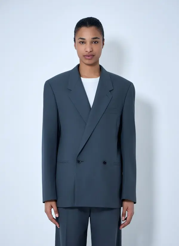 LEMAIRE Double-breasted Wool Blend Suit Blazer - Gray