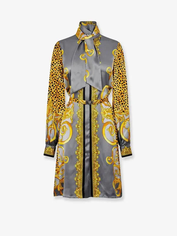 Versace Chemisier Dress With Cheetah Foulard Print