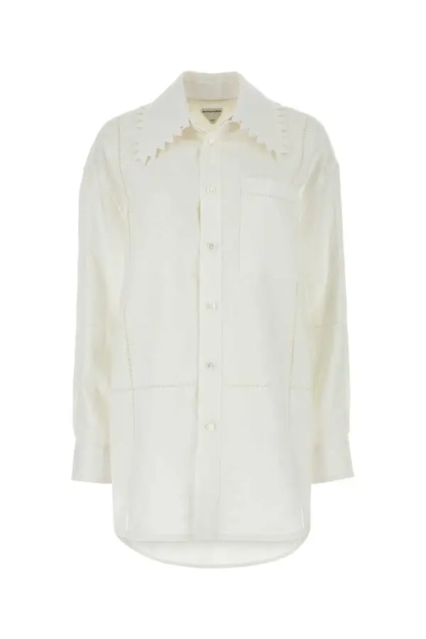 Bottega Veneta Linen Shirt With Pointed Collar - White