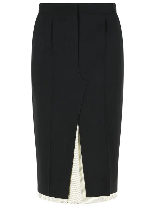 Marni Cool Virgin Wool Midi Skirt With Exposed Lining - Black