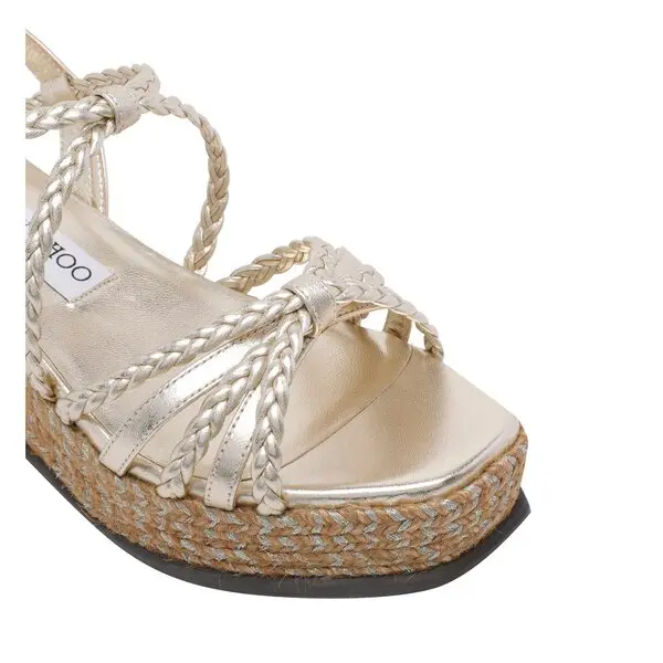 JIMMY CHOO Nyra Lame Effect Wedge Sandals - Gold