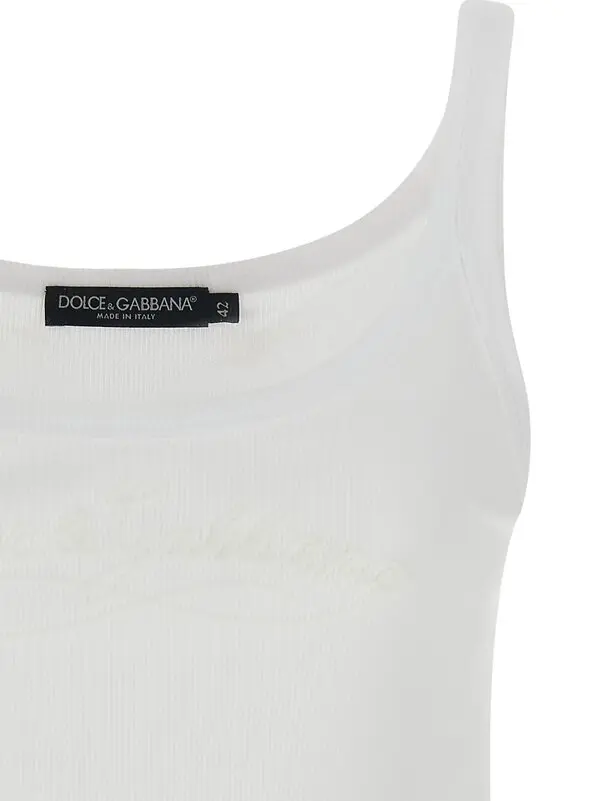 Dolce & Gabbana Ribbed Cotton Tank Top With Logo Embroidery
