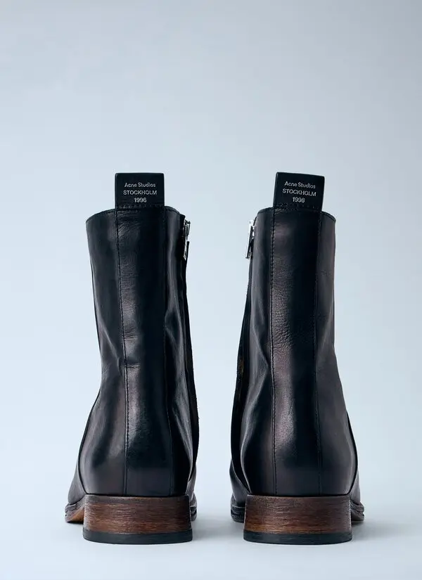 Acne Studios Leather Ankle Boots With Side Zip And Stacked Heel