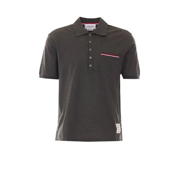 Thom Browne Stripe Logo Piquet Polo - Gray