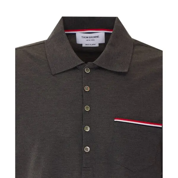 Thom Browne Stripe Logo Piquet Polo - Gray