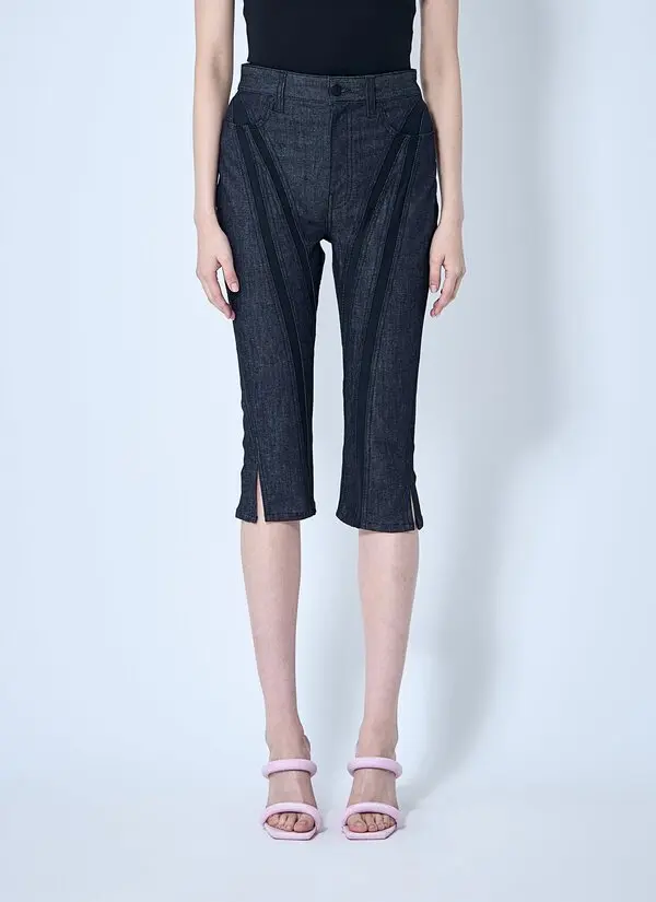 MUGLER Paneled Cropped Denim Pants