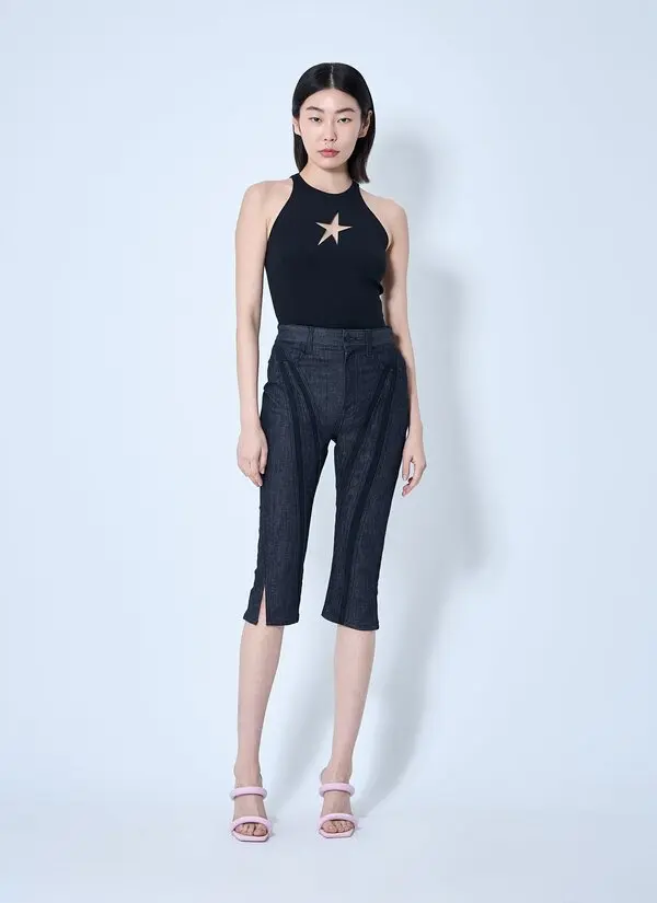 MUGLER Paneled Cropped Denim Pants
