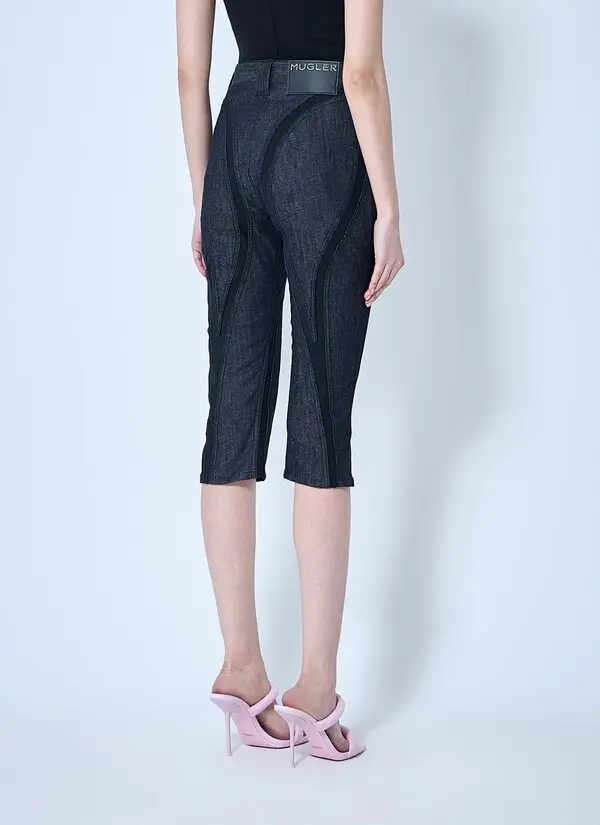 MUGLER Paneled Cropped Denim Pants