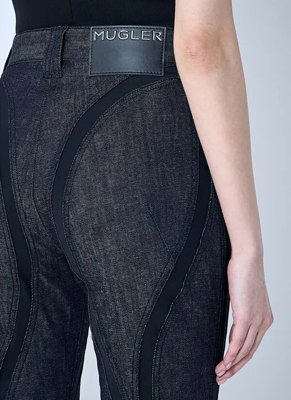 MUGLER Paneled Cropped Denim Pants