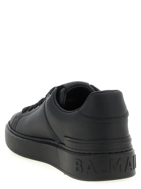 Balmain B-court Leather Sneakers With Embossed Logo - Black