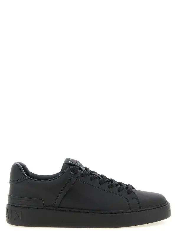 Balmain B-court Leather Sneakers With Embossed Logo - Black