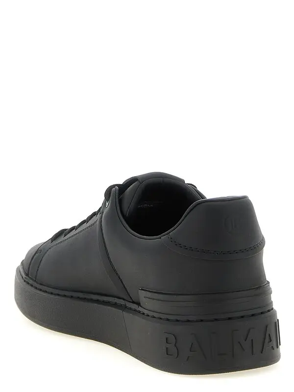 Balmain B-court Leather Sneakers With Embossed Logo - Black