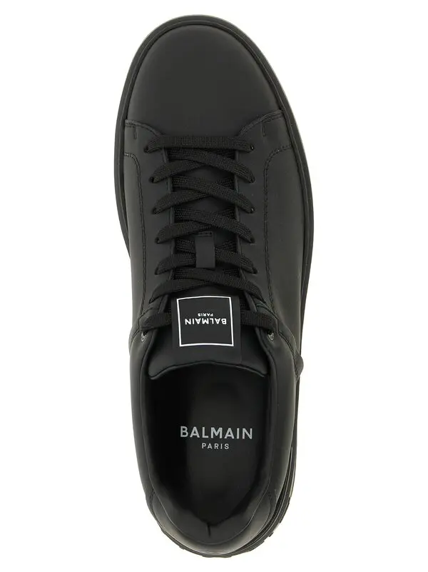 Balmain B-court Leather Sneakers With Embossed Logo - Black